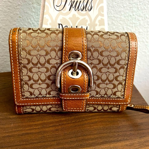 Coach | Bags | Coach Wallet Tan Signature Mini C With Buckle | Poshmark